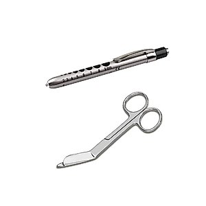 EMI Stainless Steel 5.5" Lister Bandage Scissors and Diagnostic Penlight 2 Piece Set - EPL-935-Lister - Pen Light for Nurses, Medical Professionals, Doctors, and EMTs.