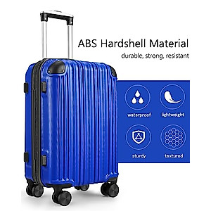 SunnyTour Expandable Luggage Sets with Double Spinner Wheels, 3 Piece Hard Suitcase Set for Short Trips and Long Travel, Blue
