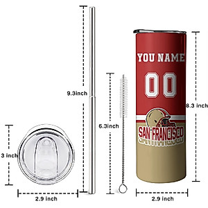 20oz Football City Customs stainless steel Insulated tumbler with Lid and Straws, Personalized football gifts for fans, Travel Cup Adds Your Name and Number