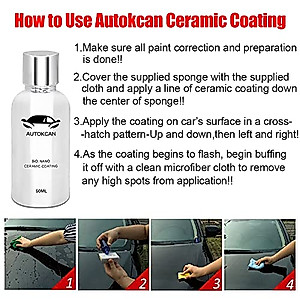 Autokcan Nano Ceramic Coating for Cars, 10H High Gloss 50ML Anti-Scratch SiO2 Ceramic Coating Super Hydrophobic Mirror Paint Sealant Protection with Gloves 2 Years Warranty