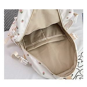 Floral Backpack with Kawaii Plush Puppy Pendant Accessories Cute Multi-Pockets Aesthetic Back to School Bookbag Laptop (Black)