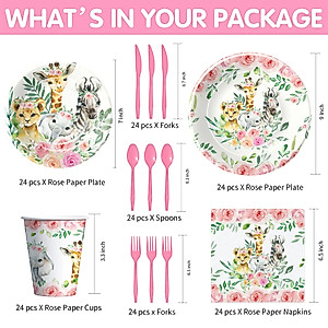HIPVVILD Safari Baby Shower Decorations Tableware Girl - Jungle Theme Party Supplies, Paper Plate, Cup, Napkin, Disposable Cutlery, Wild Animal Birthday Baby Shower Party Decorations | Serve 24