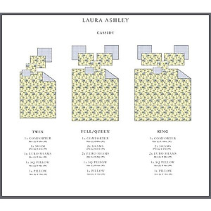 Laura Ashley - King Comforter Set, Cotton Reversible Bedding, Includes Matching Shams with Bonus Euro Shams & Throw Pillows (Cassidy Yellow, King)
