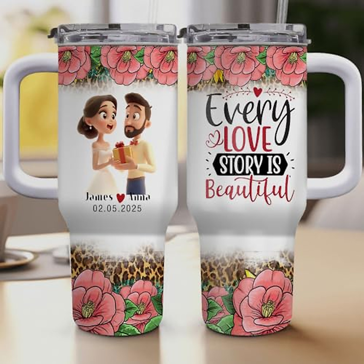 Personalized 40oz Tumbler with Handle – wedding kiss-Custom Couple Gift for Anniversary Wedding Gift, Birthday, Mother's Day, Valentine’s Day fDe0TL