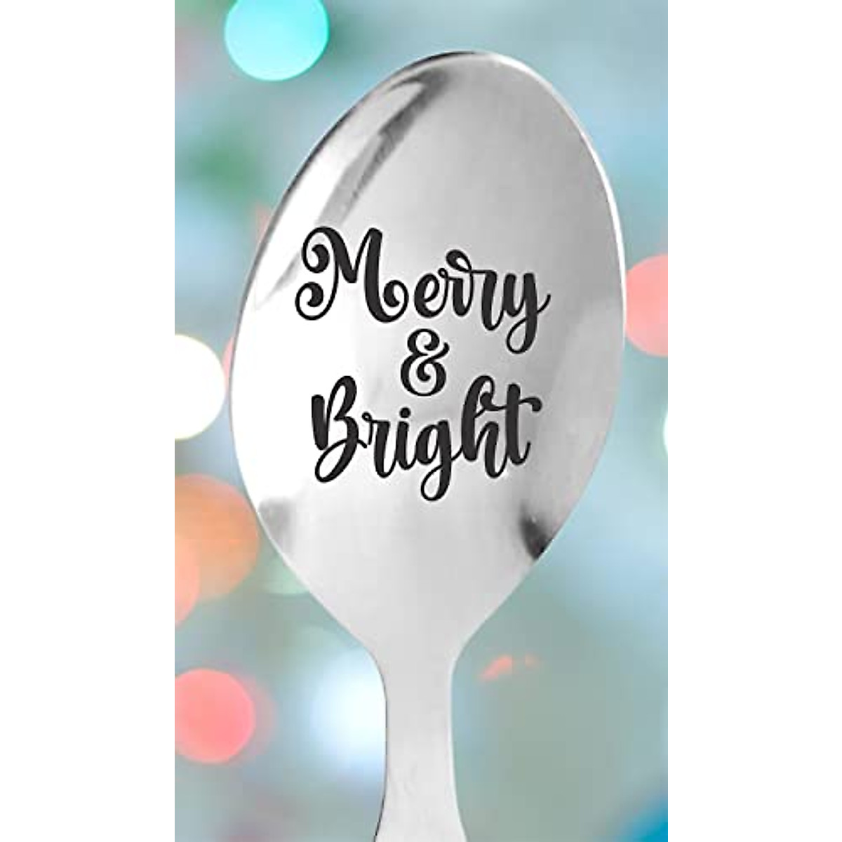 Merry & Bright | Gift For Christmas for Wife/Husband/Girlfriend/Boyfriend/Friends/Mom/Dad | Christmas Stocking Stuffer | Stainless Steel Engraved 7 inches Teaspoon