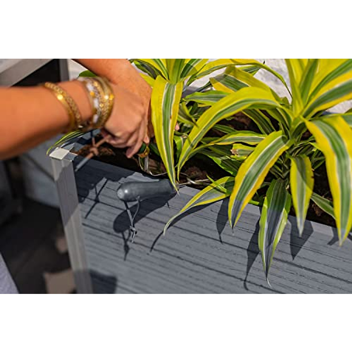 Vita Urbana 16 inch x 56 inch x 33 inch Embossed Vinyl Large Parklette Planter, Slate Grey, Gray, PVC, Woodgrain, BPA and Pthalate Free, VT17613