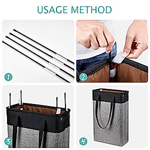 i BKGOO Laundry Basket with Handles Black&Grey-Slim Laundry Bin Collapsible Dirty Clothes Basket Narrow Laundry Bag Foldable Dirty Hamper for Camping, Dorms, Apartments