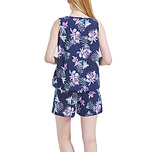 CHUNG Women's Cotton Pajama Set Cute Patterned Tank Top Sleeveless T Shorts Sleepwear Summer Plus Size loungewear,PurpleFlower,XL