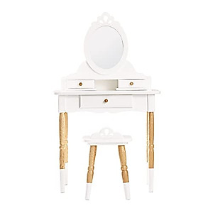 Le Toy Van - Wooden Vanity Table with Vanity Mirror and Vanity Chair - Bedroom Furniture - Victorian Style Oval Dressing Table Mirror - Desk with Drawers and Vanity Stool - Kids Aged 3 Years +