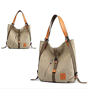 Cayla 3 Ways Canvas Purses Handbags Totes Shoulder Bag Backpack Hobo For Women (Khaki)