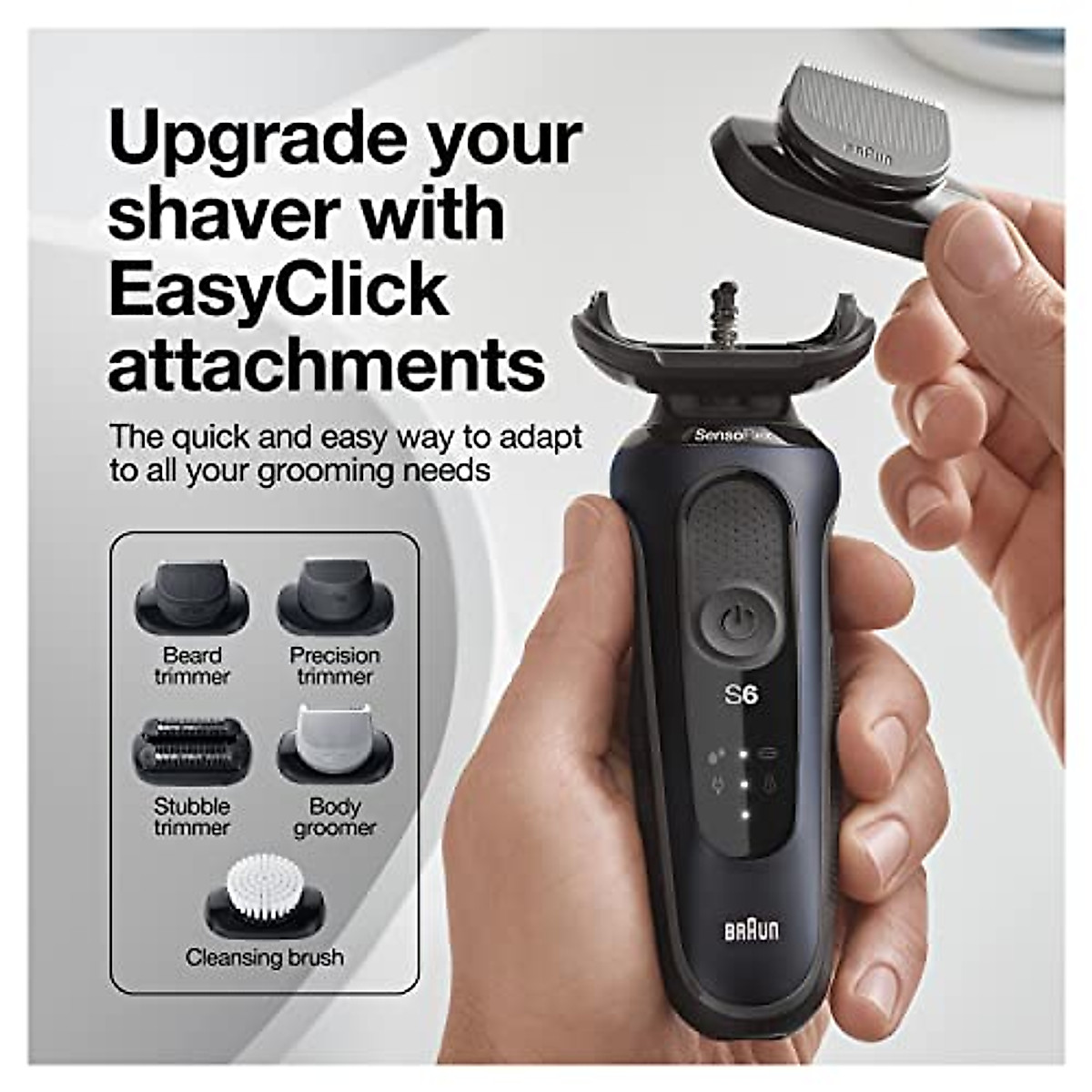 Braun Electric Shaver for Sensitive Skin, Wet & Dry Shave, Series 6 6075cc, With Beard Trimmer, Clean & Charge SmartCare Center, and Leather Travel Case, Rechargeable, Black