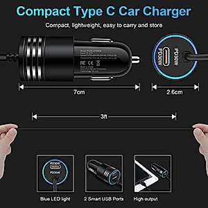Android USB C Samsung Super Fast Car Charger for Samsung Galaxy S23 Ultra/S23/S23 Plus/A14 5G/A54/S22/S21 fe/S20/A53 5G/A13/A03S/A32, 60W Fast Car Adapter with 30W Built-in Type C Fast Charging Cable