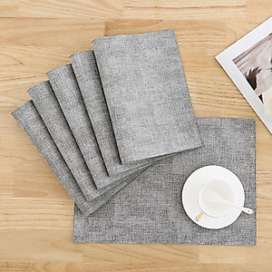 Homaxy Faux Leather Heat Resistant Placemats for Dining Table Set of 6, Waterproof Wipeable Washable PU Table Mats, Easy to Clean Anti-Slip Place Mats, 11.8" x 17", Light Grey
