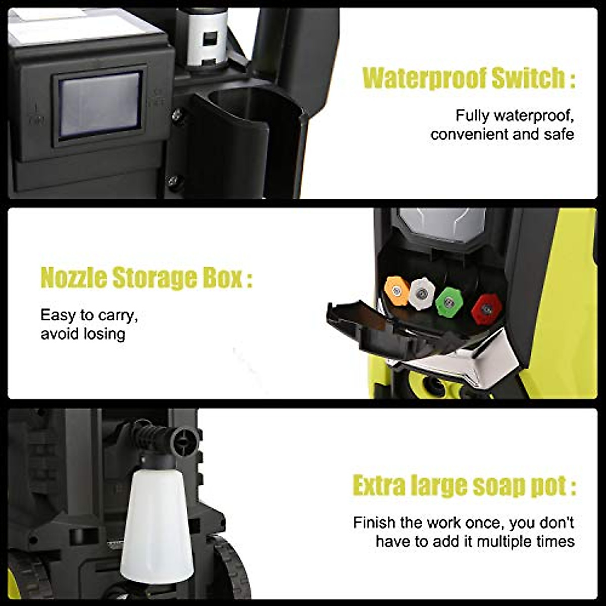 mrliance Electric Pressure Washer 2.1 GPM Smart High Pressure Power Washer 1800W Powerful Cleaner Machine with Hose Reel, 4 Nozzles, Touch Screen 3 Gear Level,15 Level Pressure