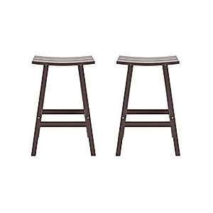 WO Home Furniture Patio Bar Stools Set of 2 PCS Outdoor Adirondack 29" in Saddle Stools for Porch, Backyard, BarBQ, Party, Events (Dark Brown)