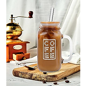 Mason Jar Iced Coffee Cup with Lid and Straw, 24oz Regular Mouth Mason Jars with Handle Glass Coffee Drinking Glasses Tumbler Reusable Boba Cups Bottles for Iced Coffee Cups for Travel Office Home