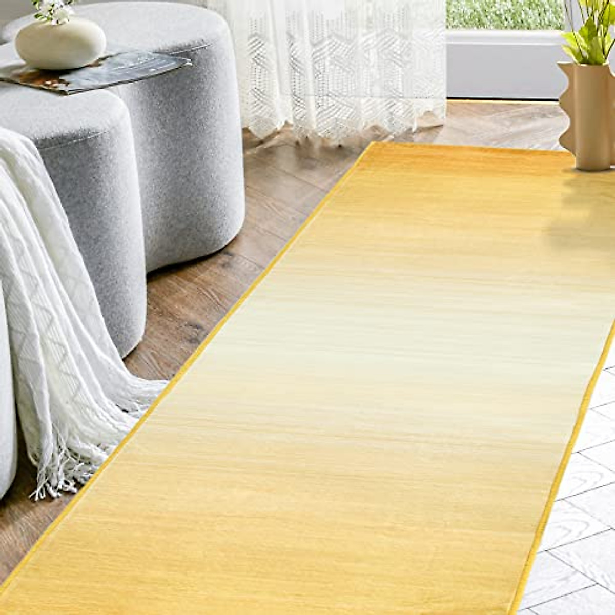 jinchan Runner Rug 2x6 Area Rug Gold Twilight Rug Modern Entryway Rug Accent Rug Indoor Ombre Print Mat Low Pile Rug Contemporary Floor Cover for Kitchen Bedroom Doorway Decor Non Slip