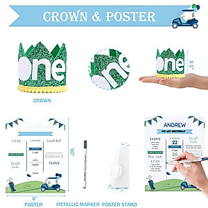 129 PCs Hole In One First Birthday Decorations, Fiesec Golf 1st Party Decorations Backdrop Balloon Garland Banner Tablecloth Cake Cupcake Topper Box Cutout Crown Poster Golf Club Ball Green Blue