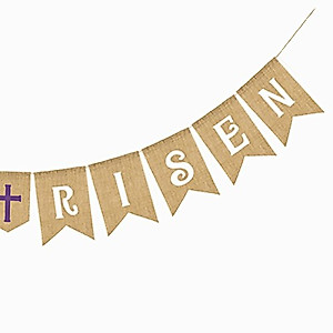 BESTOYARD HE is Risen Easter Decorations Easter Banner Cross Burlap Banners Garland for Easter Decorations Party Favors Photo Props