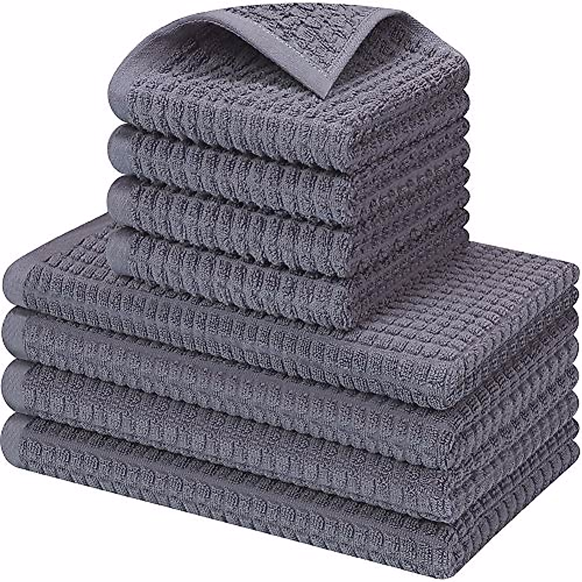 8Pack Kitchen Dish Towels ,100% Cotton Dish Cloths, Super Soft,Super Absorbent and Quick Drying Anti Odor,Very Suitable for Kitchen Cooking and Cleaning Kitchenware Washing,Drying Dishes (Gray)
