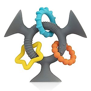 Nuby Silly Three Prong Interactive Suction Toy with Colorful Rings, Gray