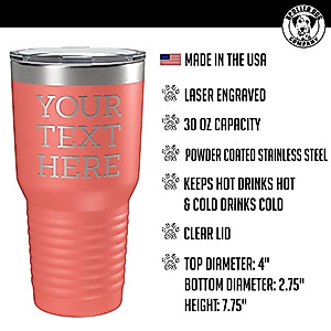 Personalized 30oz (17 Colors) Powder Coated Insulated Stainless Steel Tumbler with Lid, Custom Etched, Customized Text Message Name, Engraved Gift Idea Women Men Him Her, Your Text Here (Coral)