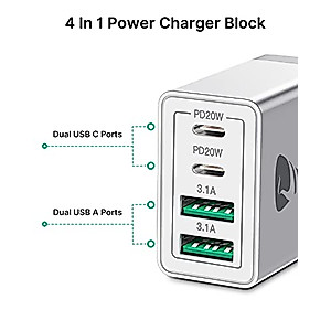 USB C Wall Charger, Aioneus 40W 4-Port Fast Charging Block USB C Charger Dual Port PD+QC Wall Plug Multiport Type C Charger Block for iPhone 14 13 12 11 Pro Max XS XR 8 7, iPad, Samsung Phone, Tablet