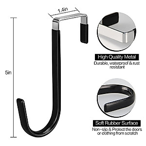 4 Pack Over The Door Hook, Door Hooks, Black Rubber Surface Prevent Scratche Door Hanger Hooks for Bathroom, Living Room, Kitchen, Hanging Clothes, Towels, Bags(4 Pack Black)