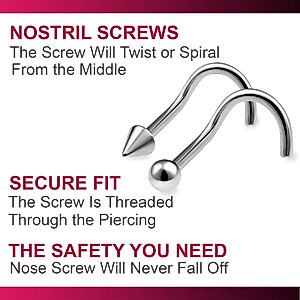 bodyjewellery 4pcs 20g 0.8mm Nose Screw Rings Nostril Stud Surgical Stainless Steel 2mm Cone Spike 2mm Ball