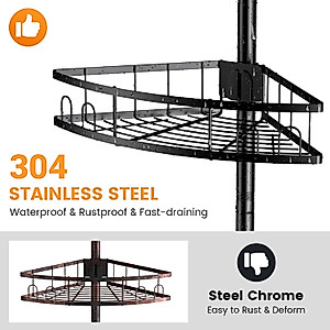 Foukus Shower Caddy, 2 Pack Bathroom Shower Organizer, Adhesive Shower Shelves with hooks and Hanging Cups, No Drilling Rustproof Stainless Steel Bathroom Caddy for Shower Storage