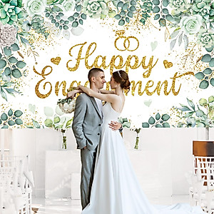 Eucalyptus Engagement Party Decoration, Green Happy Engagement Banner Sage Green Just Engaged Banner Green Engagement Backdrop Just Married Decorations Kit for Couple Engagement Party Bridal Shower