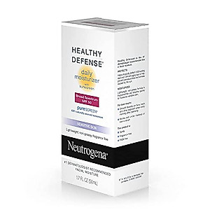 Neutrogena Healthy Defense Daily Moisturizer for Sensitive Skin with SPF 50, Mineral Sunscreen with Zinc Dioxide & Titanium Dioxide, Oil-Free & Fragrance-Free, 1.7 fl. oz (Pack of 2)