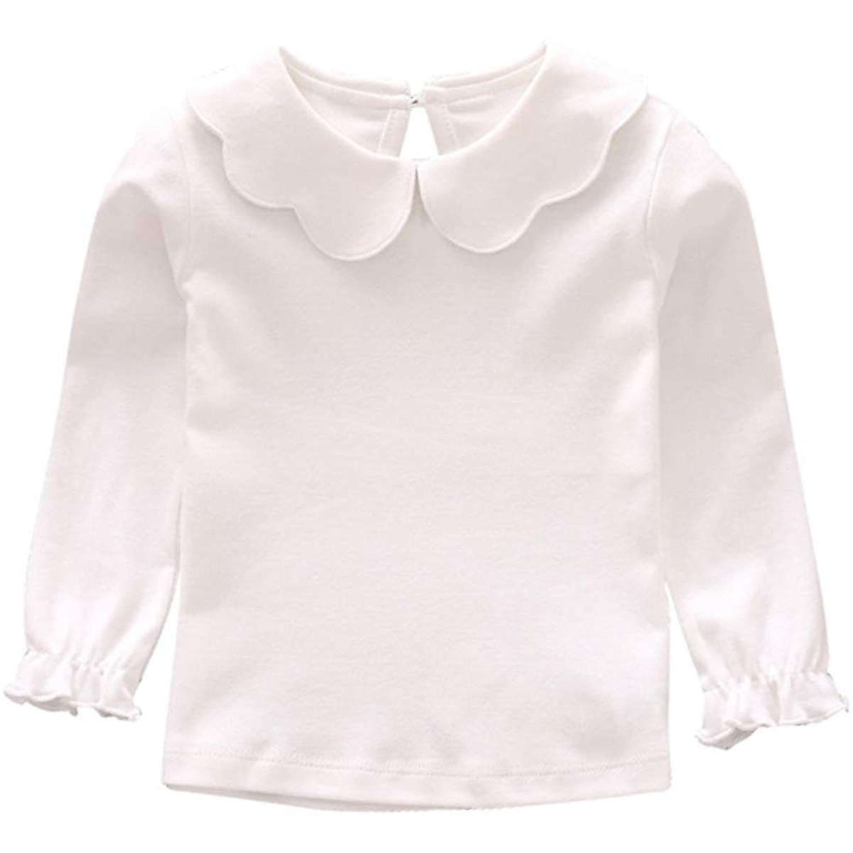 Baby Girl Kids Blouses Long Sleeves Solid Color Doll Collar T-Shirt Top Bottom (White, 2-3T)