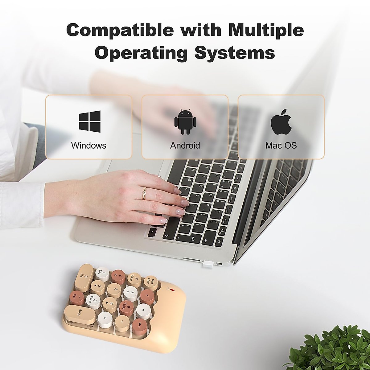 MOFII Wireless Number Pads - MilkTea Numeric Keypad 18 Keys USB 2.4G Round Keycap Colorful Extensions Keypads, Financial Accounting Portable Numpad 10 Key for Laptop/PC/Notebook/Surface Pro