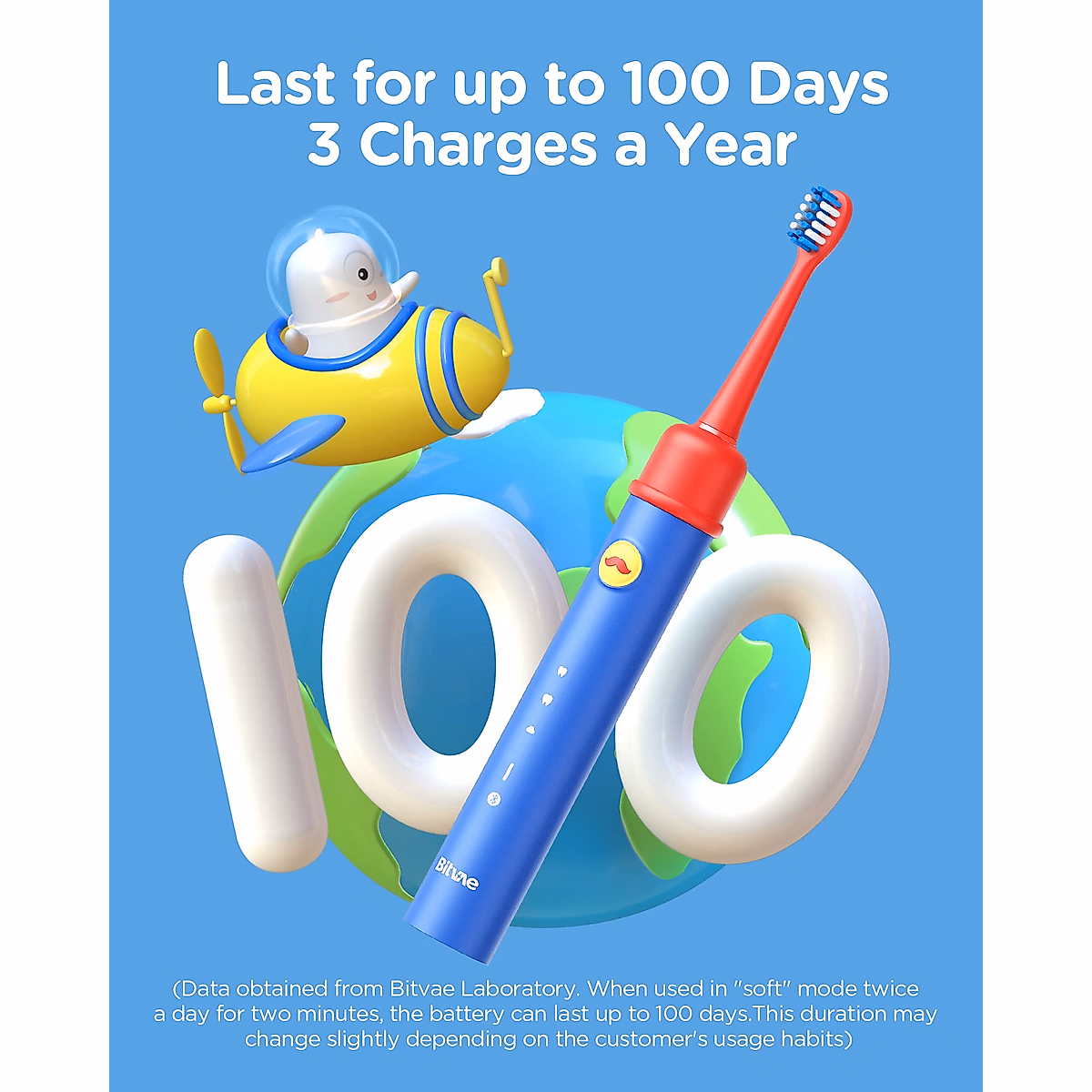 Bitvae K7S Kids Electric Toothbrush for Age 4+, Rechargeable Power Toothbrush with Pressure Sensor, Bluetooth Kids Toothbrush Boys and Girls, 3 Modes, 2Mins Smartimer, Soft (Blue)