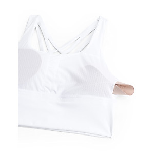 CRZ YOGA Strappy Longline Sports Bras for Women - Wirefree Padded Criss Cross Yoga Cropped Tank Tops White Medium