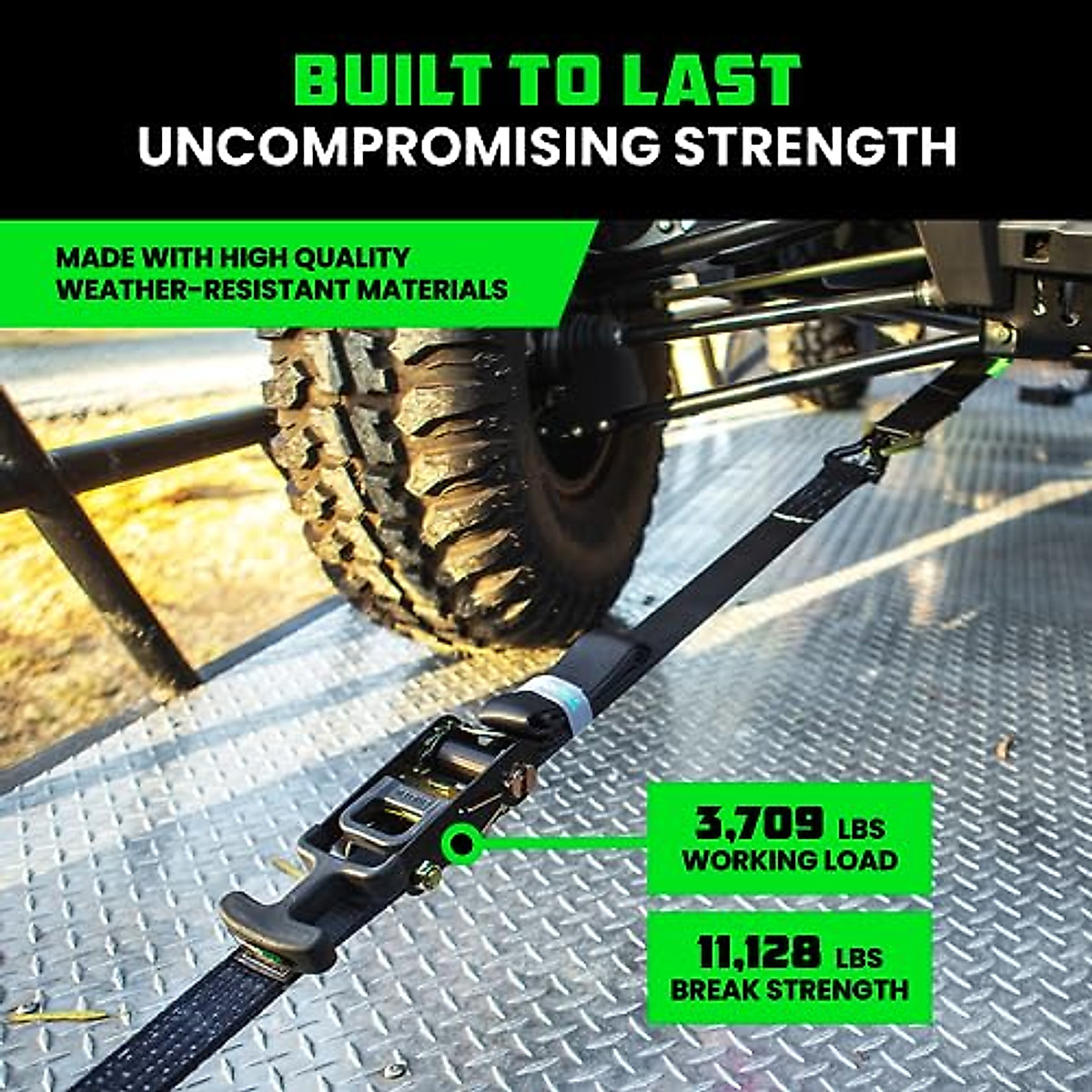 Rhino USA Car Trailer Ratchet Straps Kit - 11,128lb Guaranteed Break Strength - Use for Car, Truck, UTV & More - (4) Premium 2" x 8' Ratchet Straps with Padded T-Handles + (4) Axle Straps Tie Down