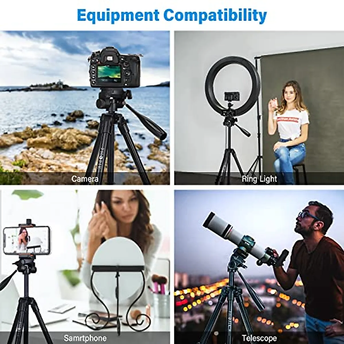 PHOPIK Camera Tripod, 56” Cell Phone Tripod with Phone Holder, Extendable Video Tripod with Quick Release Plate,Compatible with All Cameras, Cell Phones, Projector, Webcam, Spotting Scopes