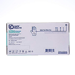 Safe Health Blue Nitrile Exam Gloves, 90-Count S M L XL, 3.5 Mil Free of Powder-Latex, Disposable-Textured, Clinic-Office-Daily, Medical, First-Aid, Clinics, Extra-large (Xl) Box 90, FIY1064G