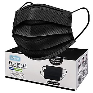 Masbhc Disposable Face Mask 3 Ply Comfortable Black Masks 50Pcs