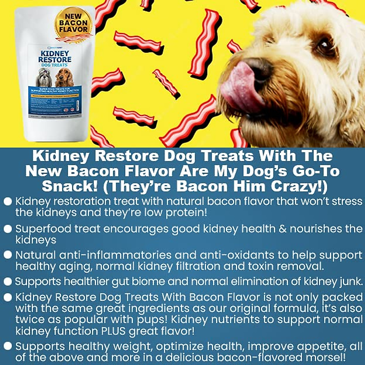 Kidney Restore Bacon Flavor Dog Treats: Low Protein Dog Treats for Kidney Health. Kidney Dog Treats for Kidney Function for Dogs. Renal Friendly Low Protein