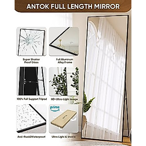 Antok Full Length Mirror, 66"x23" Floor Standing Full Body Mirror with Stand for Bedroom & Living Room, Black