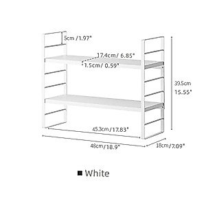 Spakoo Iron Countertop Shelf, Adjustable 3-Tier Cupboard Cabinet Organizers, Non-Perforated Corner Storage Shelves Rack for Kitchen, Bathroom on Table, White