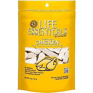 LIFE ESSENTIALS BY CAT-MAN-DOO All-Natural Freeze Dried Chicken Treats for Dogs & Cats Free of Grains, Fillers, Additives and Preservatives Proudly Made in The USA - (2 oz. Bag)