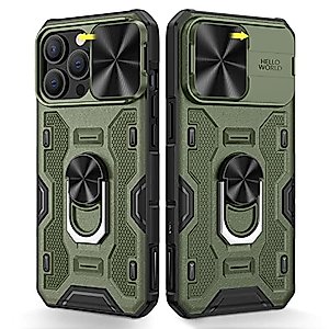 Caka for iPhone 14 Pro Case, iPhone 14 Pro Phone Case with Camera Cover & Kickstand, Built-in 360°Rotate Ring Stand Magnetic Magnet Protective Case for iPhone 14 Pro -Green