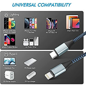Sundix USB C Lightning Cable, 3Pack(3/6/10FT) iPhone Cord [MFi Certified], Fast USB C Charging Braided Cord Compatible with iPhone 14/13/13ProMax/12/11XS and More (Use with USB C Wall Charger)
