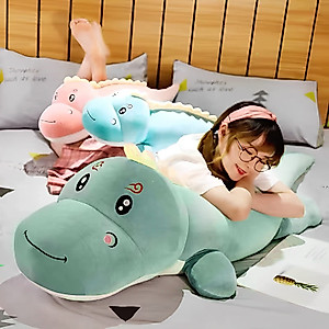 OULV Dinosaur Plush Toy Pillow,Cute Dinosaur Stuffed Animals Doll,Soft Lumbar Back Cushion Big Dinosaur Plushies Stuffed Toy Cute Pillows,Great Gift for Kids Birthday,Valentine (Green,31.4in)