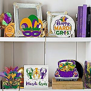 4 PCS Mardi Gras Tiered Tray Decor (Tray Not Included) - Mardi Gras Wooden Sign Decorations Crown Mask Truck Wood Table Signs New Orleans Carnival Holiday Masquerade Party Decor for Home Kitchen