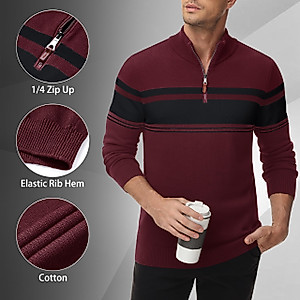 MAGNIVIT Men's Stand Collar Pullover Casual Long Sleeve Knitted Sweater Mens Mock Neck Sweater Wine Red L