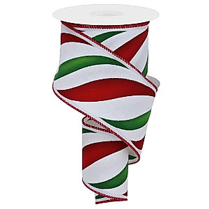 Candy Cane Swirl Christmas Ribbon - 2 1/2" x 10 Yards, Red, Green & White, Wired Edge, Wreath, Gift Wrap, Garland, Swag, Garland, Bows, Boxing Day